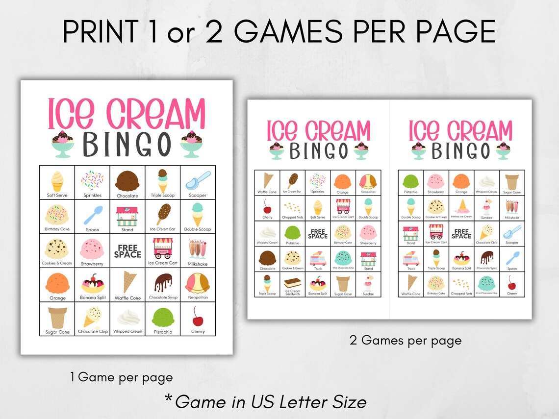 Ice Cream Bingo, Ice Cream Shop Bingo, Printable Bingo Cards, Ice Cream ...