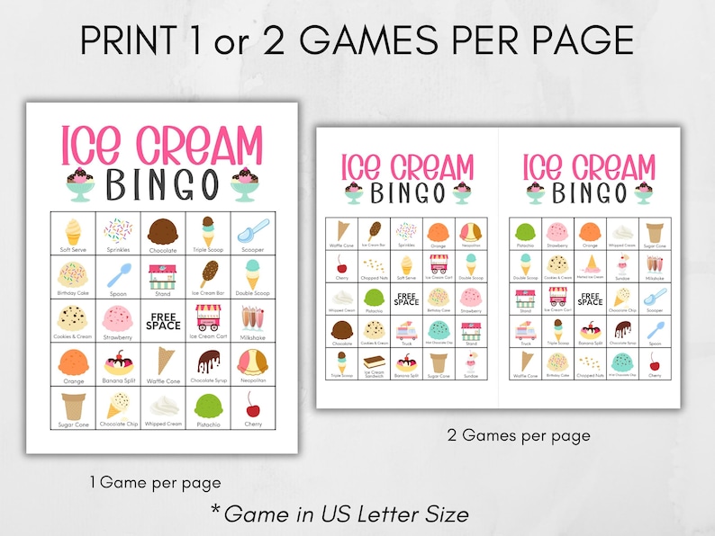 Ice Cream Bingo, Ice Cream Shop Bingo, Printable Bingo Cards, Ice Cream ...