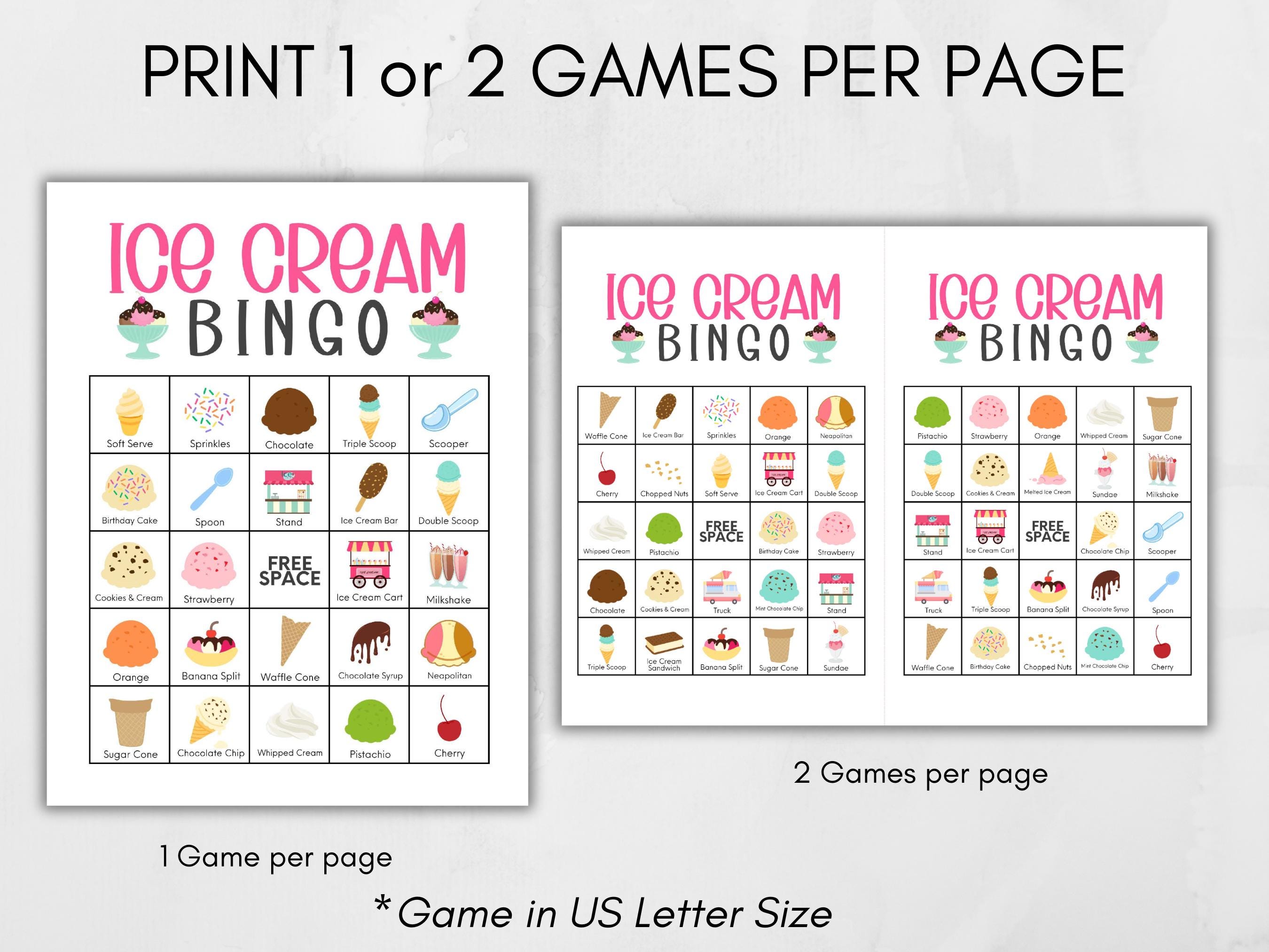 Ice Cream Bingo, Ice Cream Shop Bingo, Printable Bingo Cards, Ice Cream ...