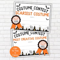 Editable Halloween Costume Award Certificate (digital Download) - Etsy