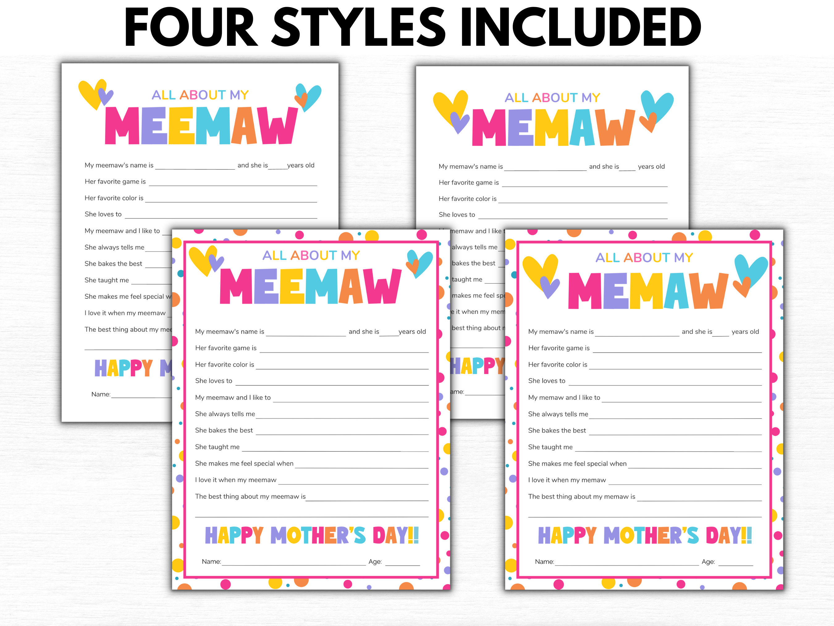 All About My Memaw Printable, All About My Meemaw, Grandma Mother's Day ...