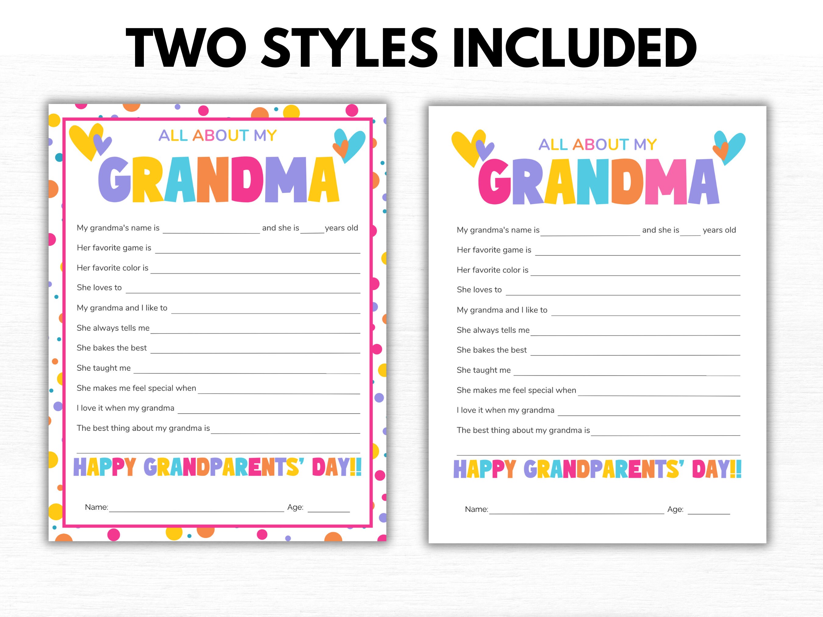 All About My Grandma Printable, Grandparents Day Printable ...