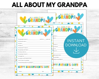 All About Grandpa Printable Questionnaire- Father's Day Gift for ...