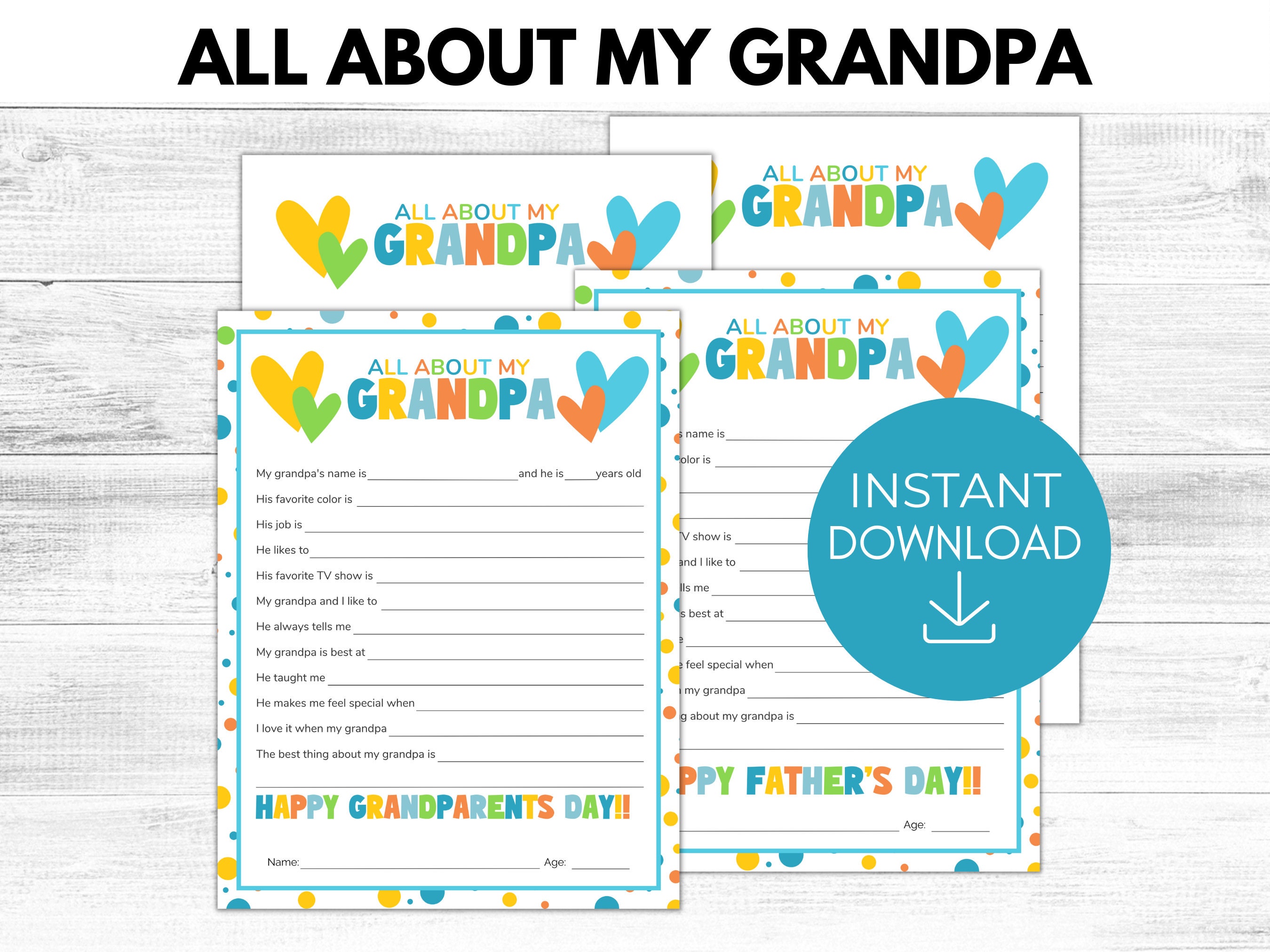 All About My Grandpa Printable, Grandpa Father's Day Gift, All About ...