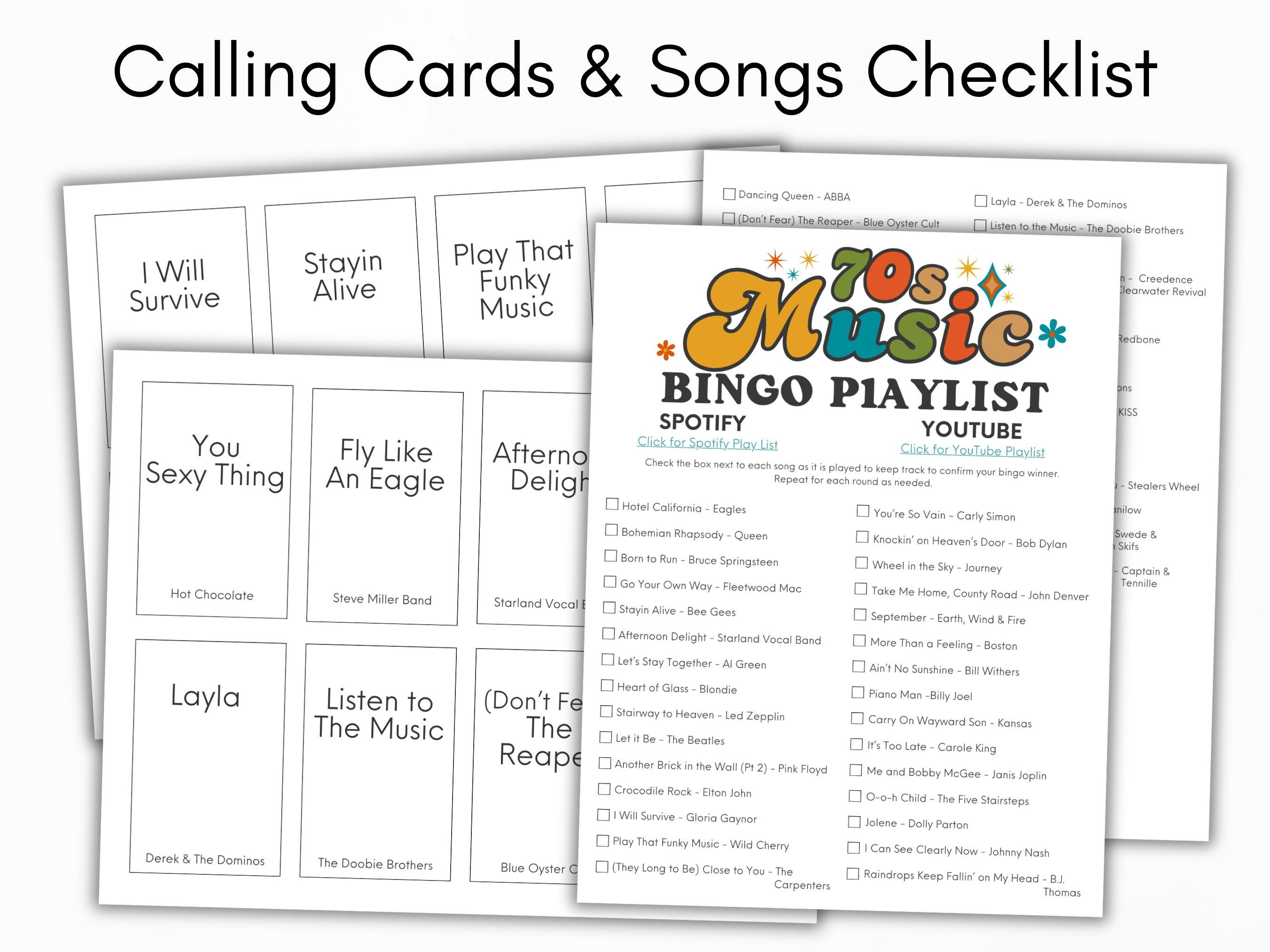 70s Music Bingo, 1970s Game, Music Bingo Game, 70s Party, 70s Party ...