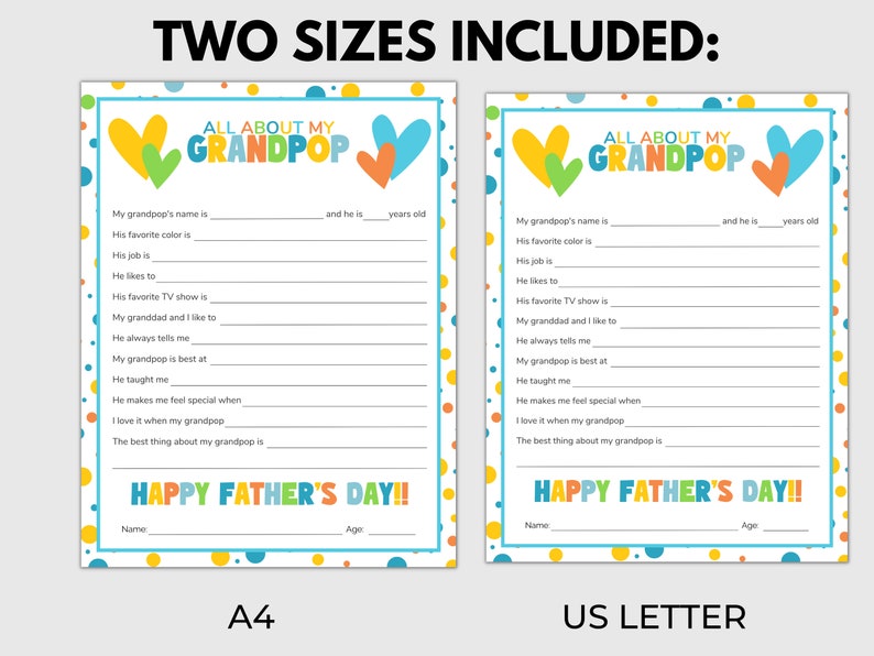 All About My Grandpop Printable Grandpa Father's Day - Etsy