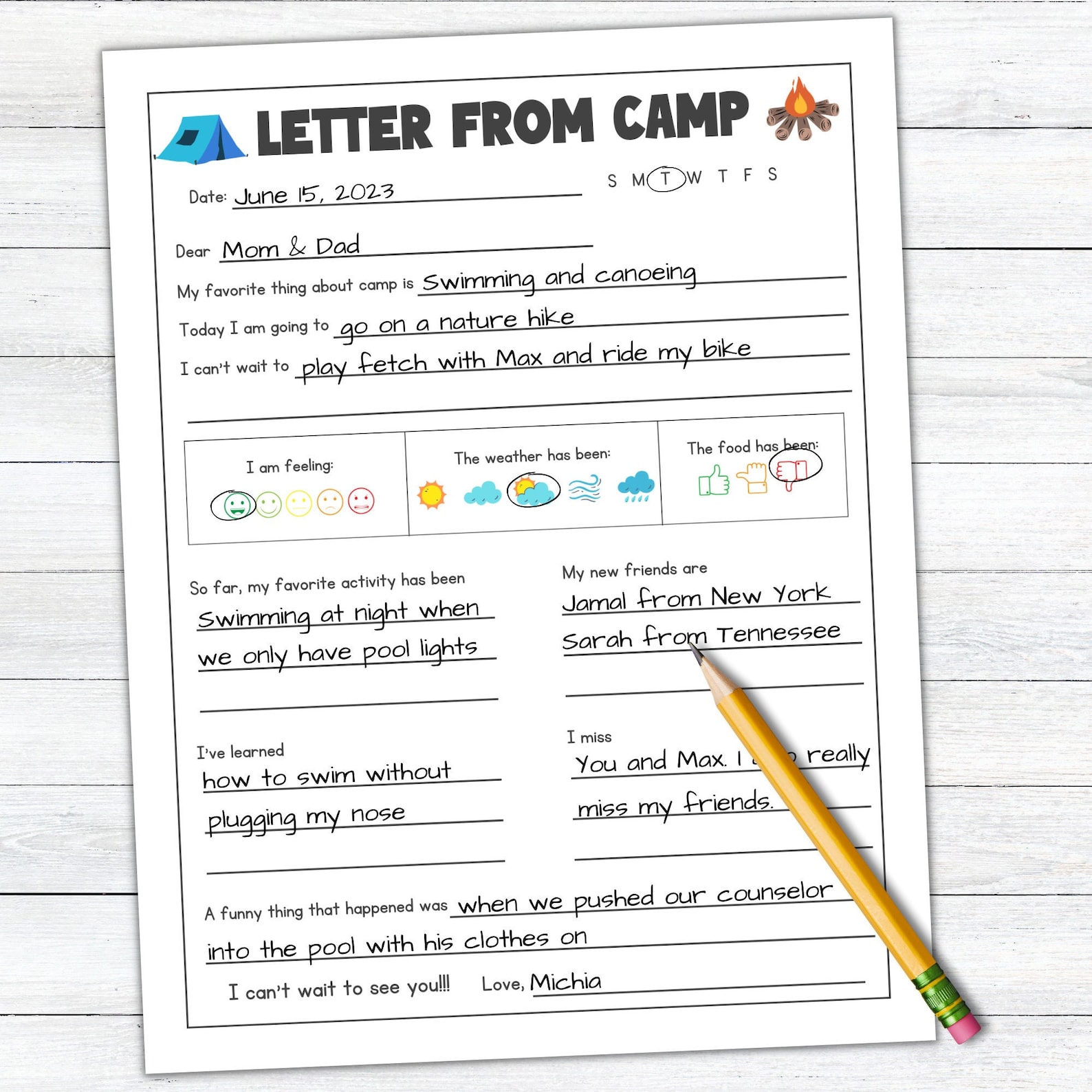 Printable Letter From Camp, Summer Camp Letter, Summer Camp Stationery ...