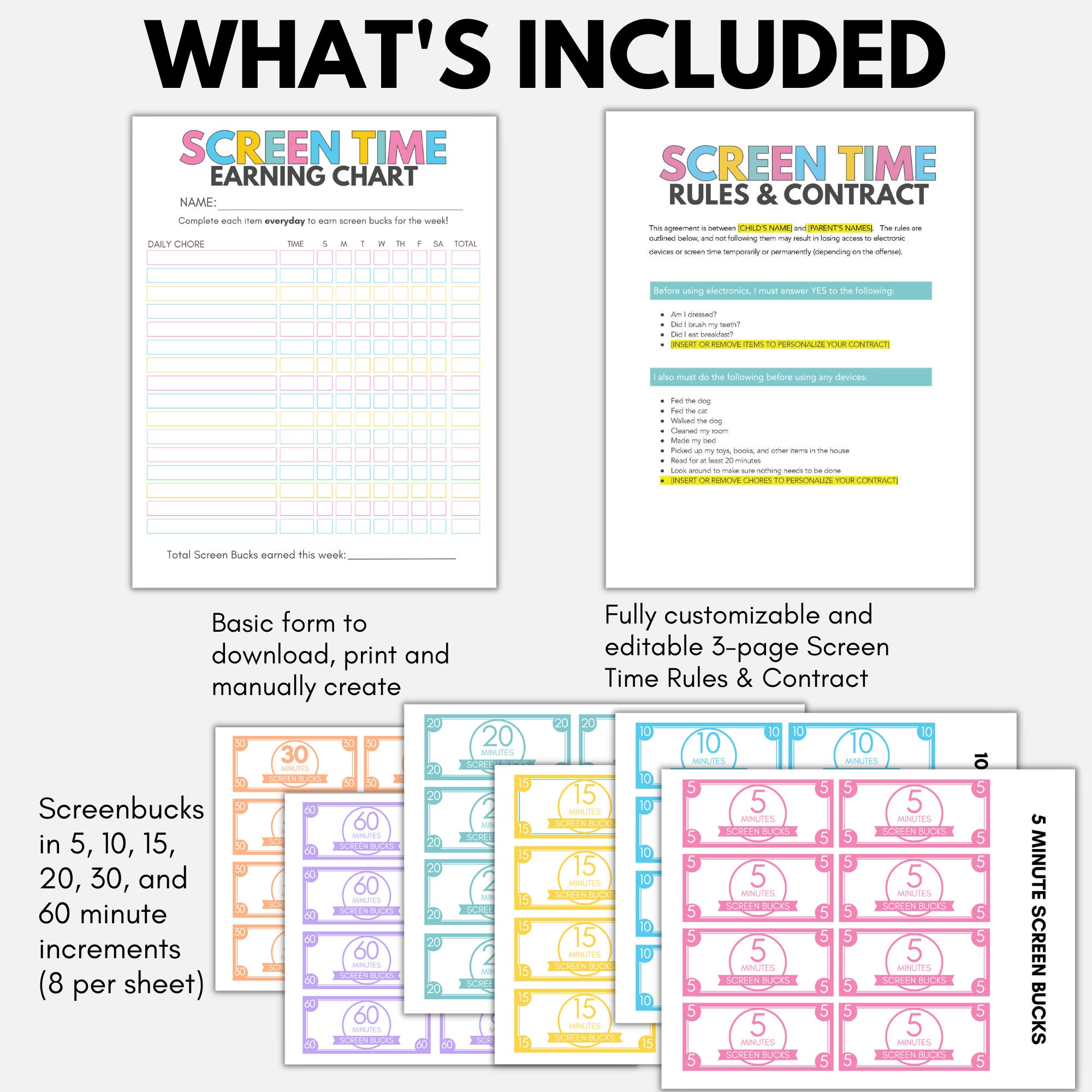 Screen Time Checklist How to Earn Screen Time Screenbucks - Etsy