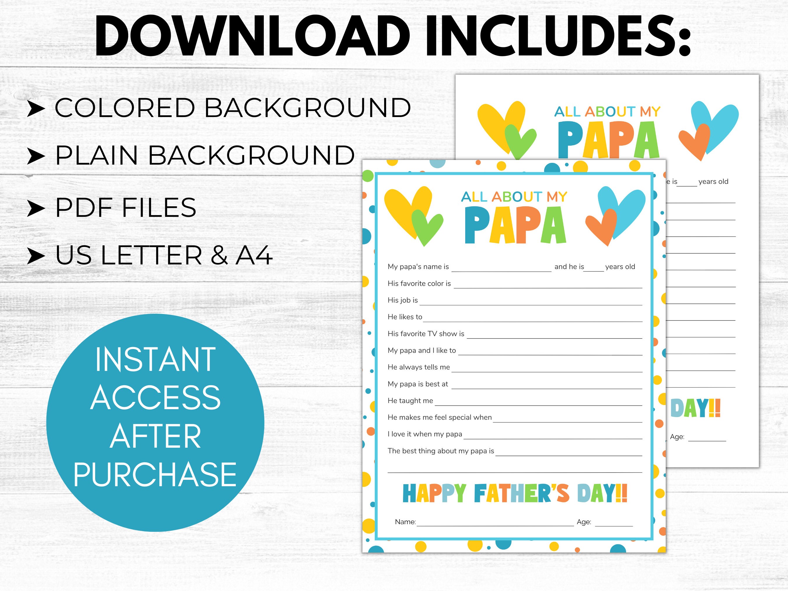 All About My Papa Printable, Father's Day Gift, All About Papa Keepsake ...