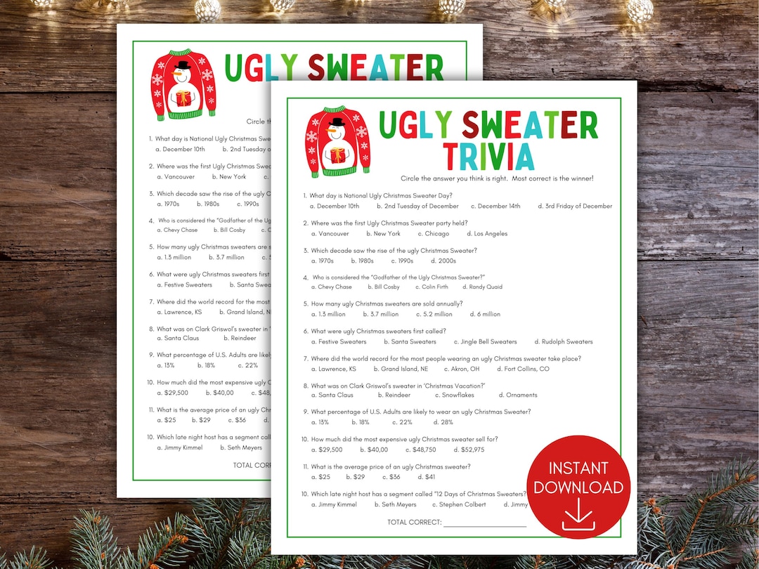 Ugly Sweater Party Trivia Game, Ugly Sweater Party Games, Office Party ...