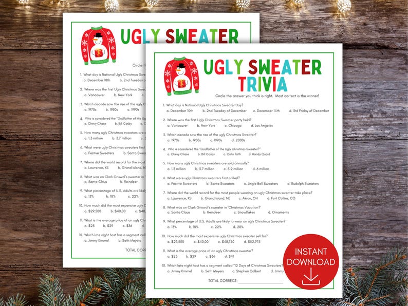 Ugly Sweater Party Trivia Game, Ugly Sweater Party Games, Office Party ...