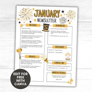 January Classroom Newsletter Template, New Year's Classroom Newsletter ...