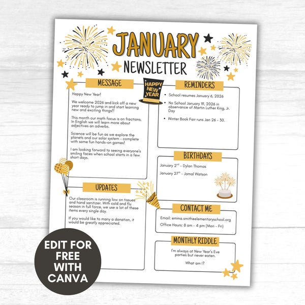 January Newsletter Daycare Template - Etsy