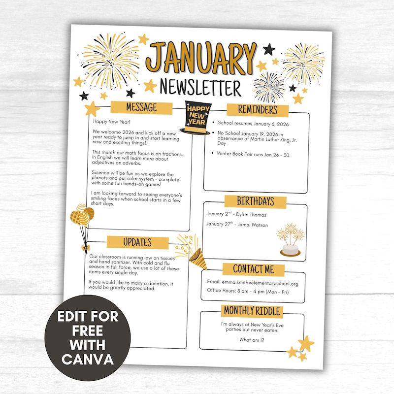 January Newsletter Daycare Template - Etsy
