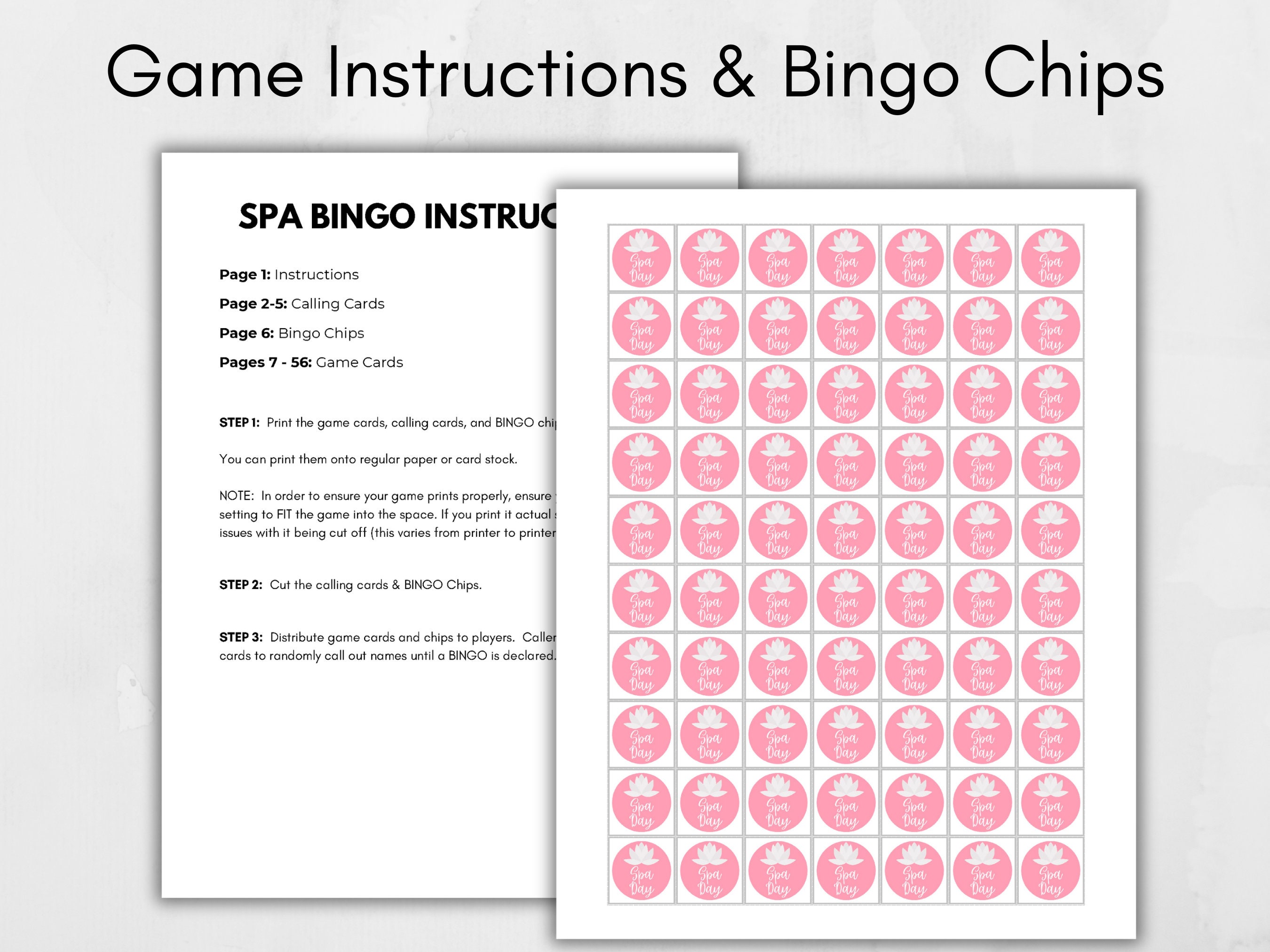 Spa Bingo, Spa Bingo Card, Printable Bingo Cars, Spa Party Game, Girls ...