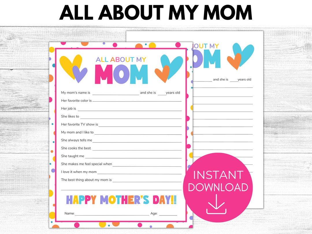 All About My Mom Printable, Mother's Day Gift, All About Mom Keepsake ...