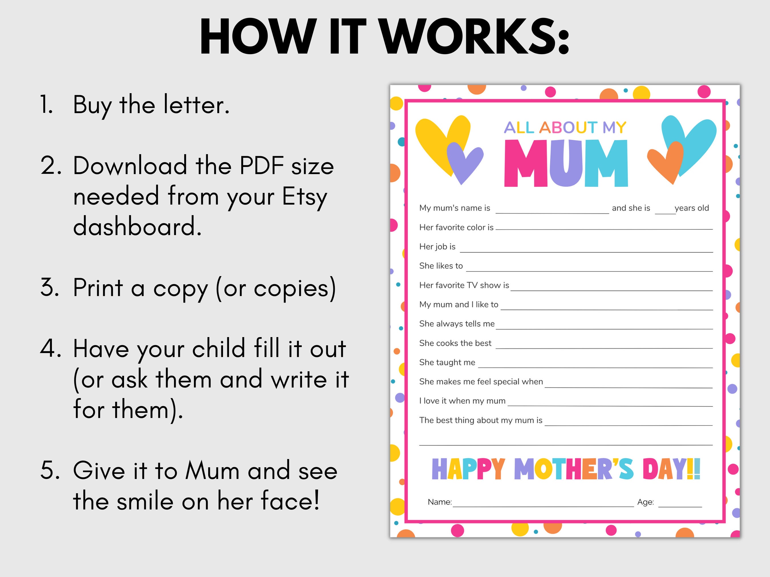 All About My Mum Printable, Mother's Day Gift, All About Mum Keepsake ...