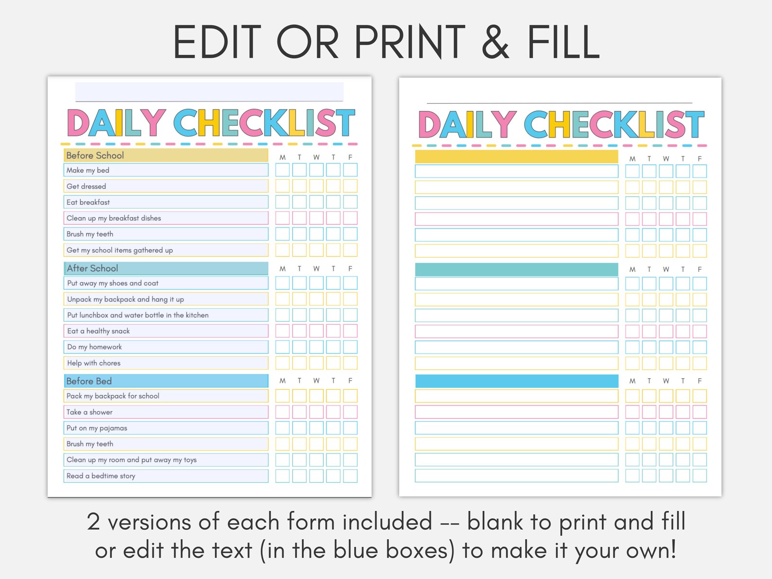 Kids Daily School Checklist, Kids Schedule, Kids Routine ...
