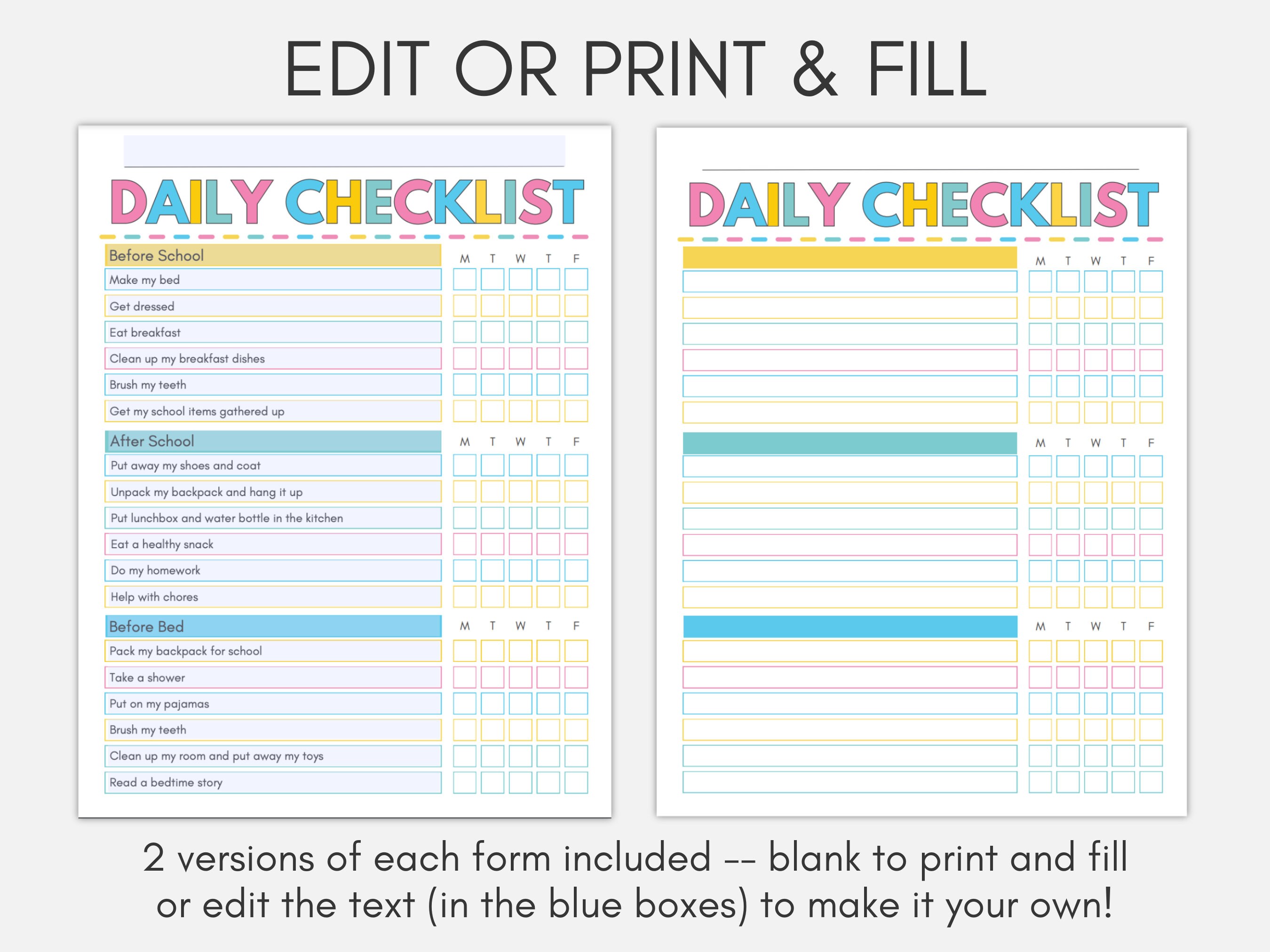 Kids Daily School Checklist, Kids Schedule, Kids Routine ...