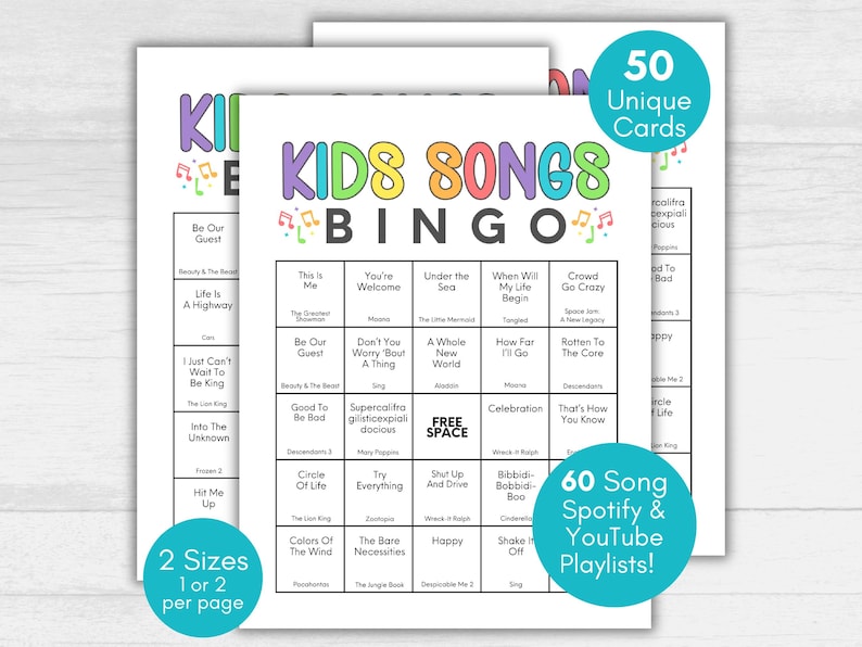 Kids Songs Bingo, Kids Music Bingo, Kids Movie Songs Bingo, Music Bingo ...