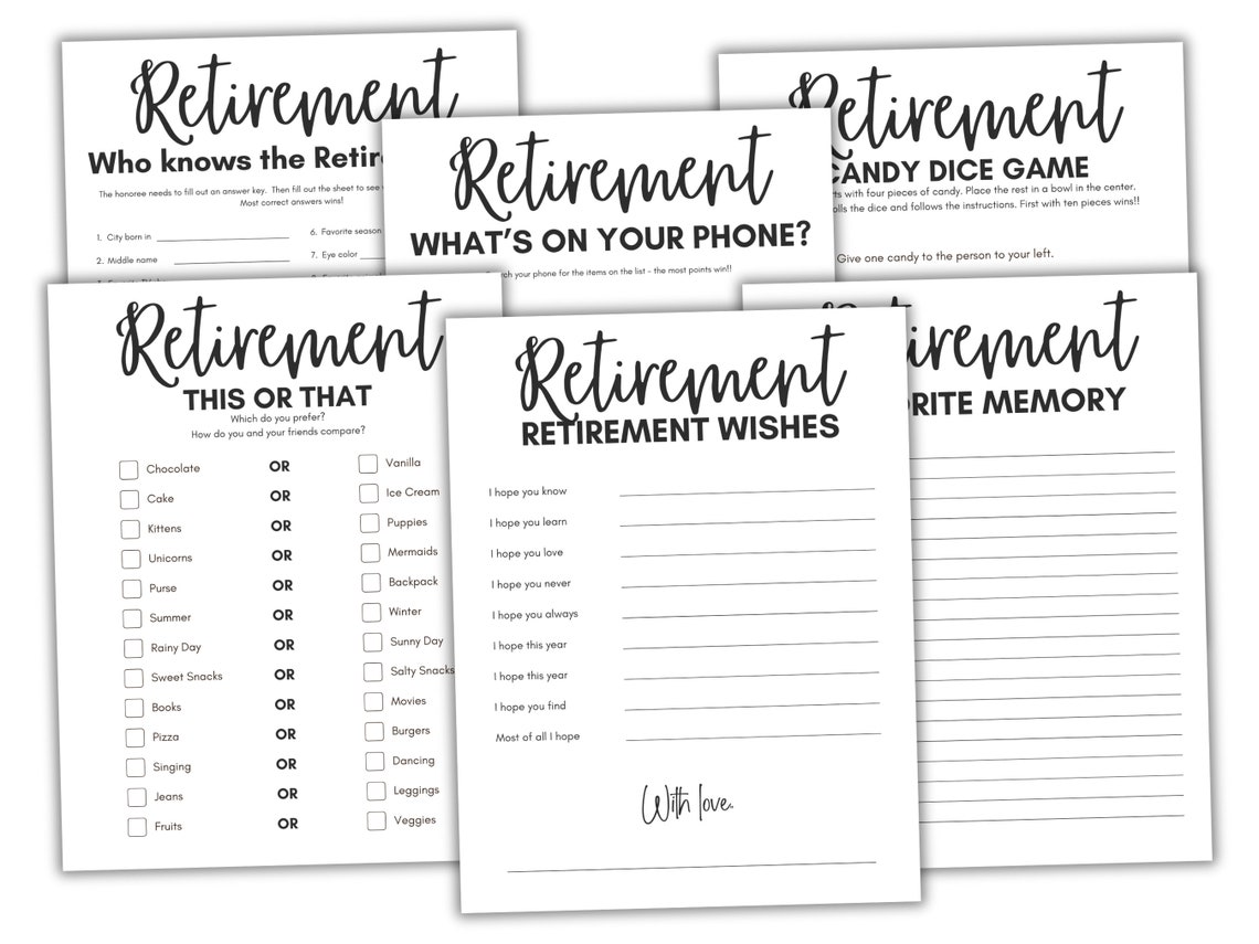 Retirement Party Games, Retirement Game Bundle, Retirement Office Party ...