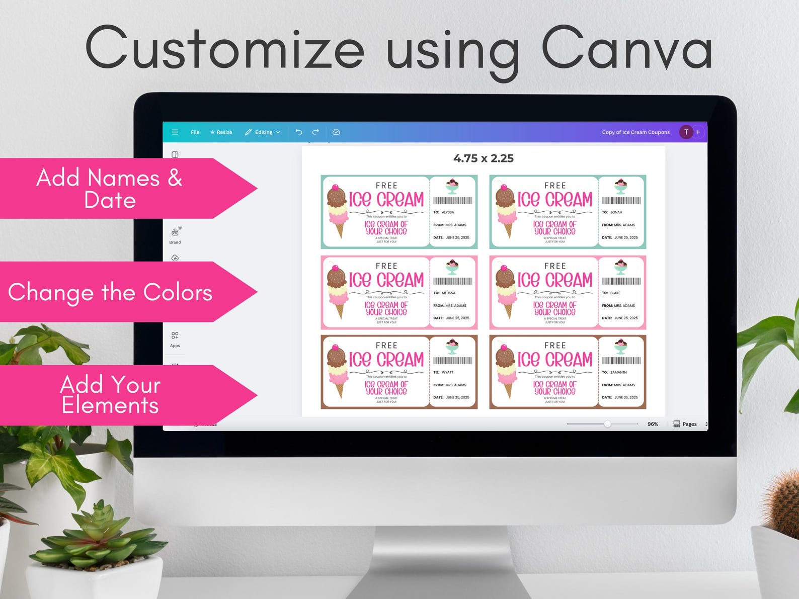 Printable Ice Cream Coupons, Ice Cream Voucher, Editable Ice Cream ...