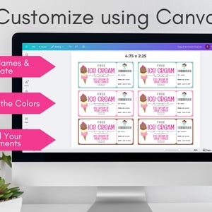 Printable Ice Cream Coupons, Ice Cream Voucher, Editable Ice Cream ...