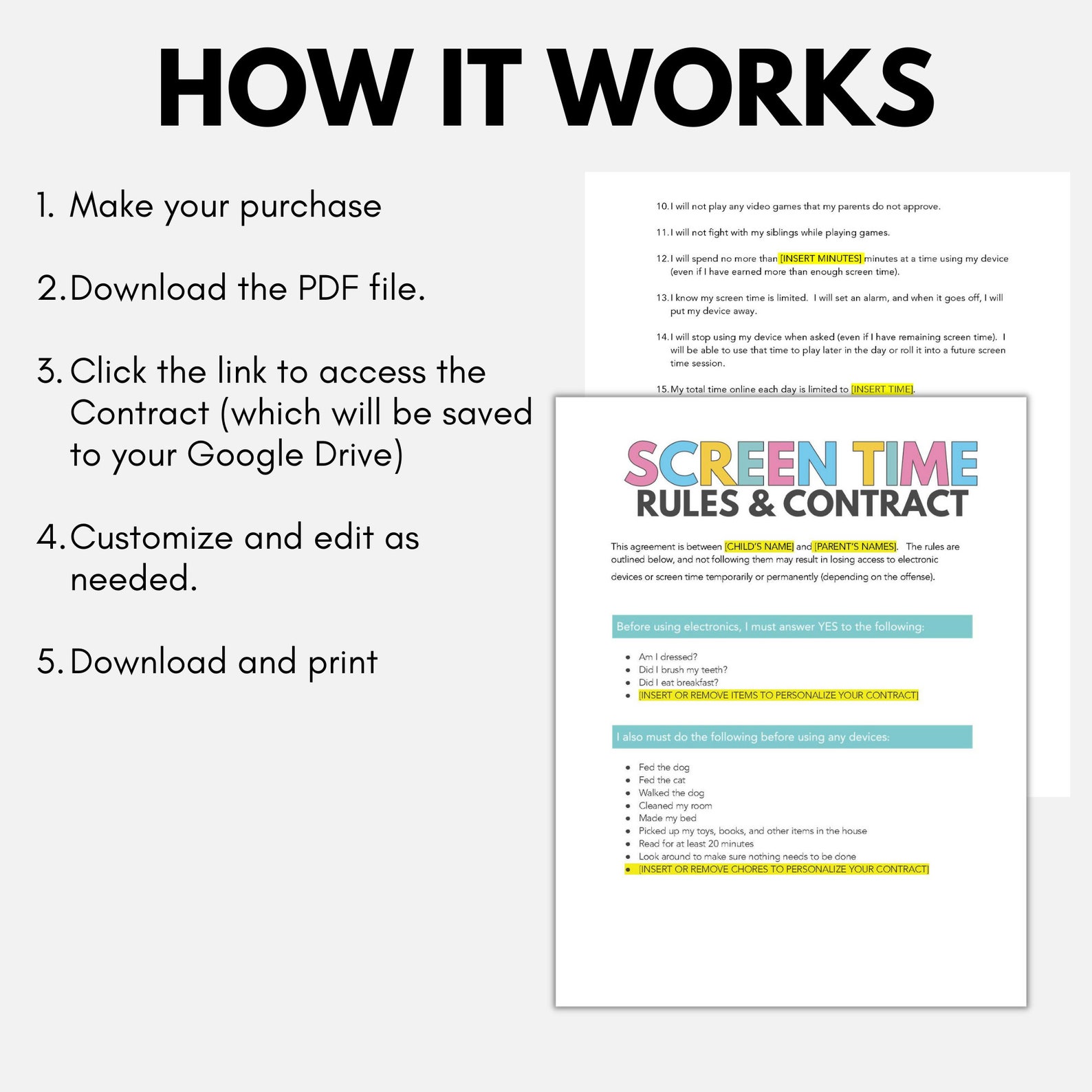 Screen Time Rules, Screen Time Contract, - Etsy