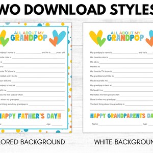All About My Grandpop Printable, Grandpa Father's Day Gift, All About ...