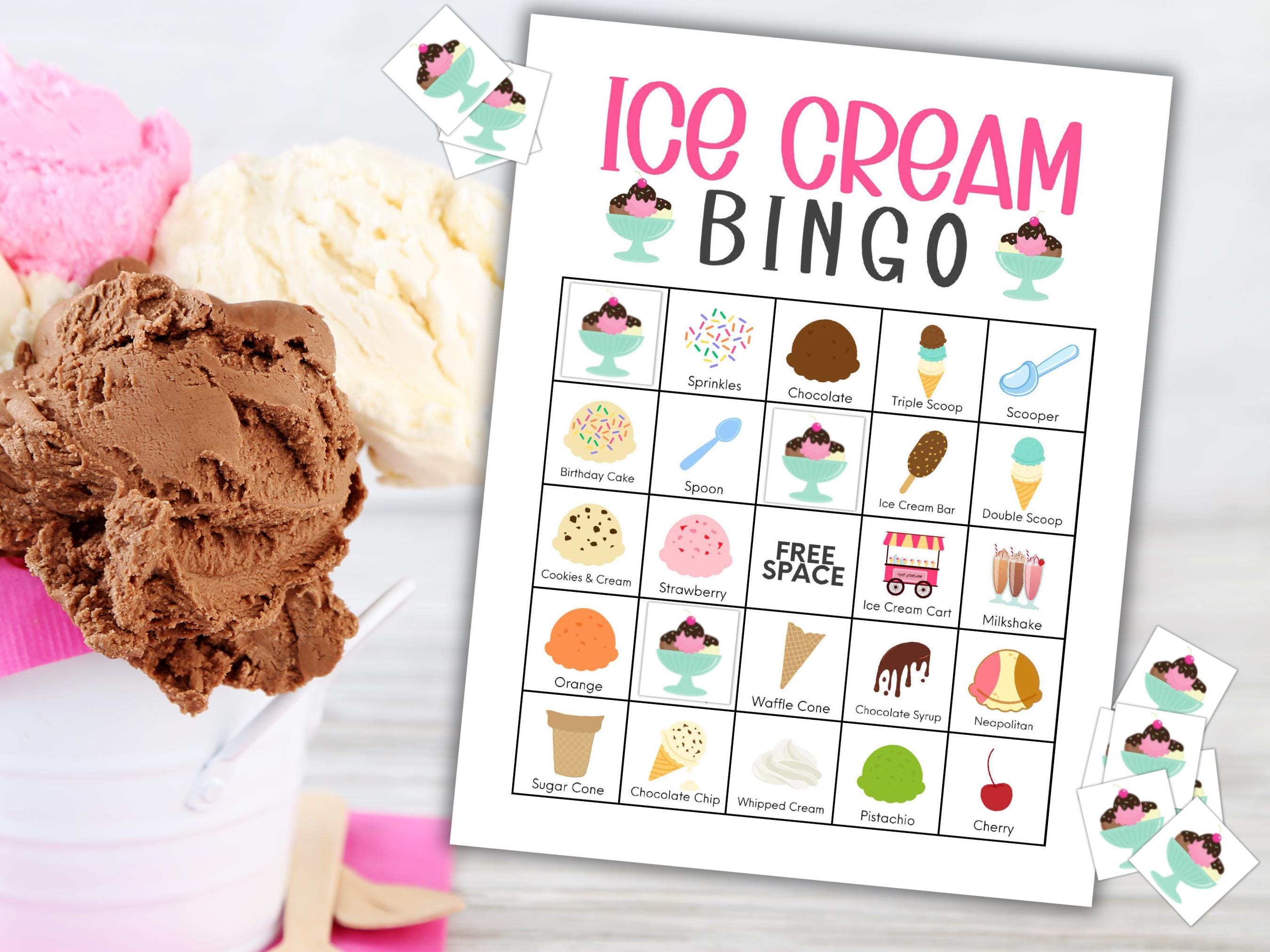 Ice Cream Bingo, Ice Cream Shop Bingo, Printable Bingo Cards, Ice Cream ...