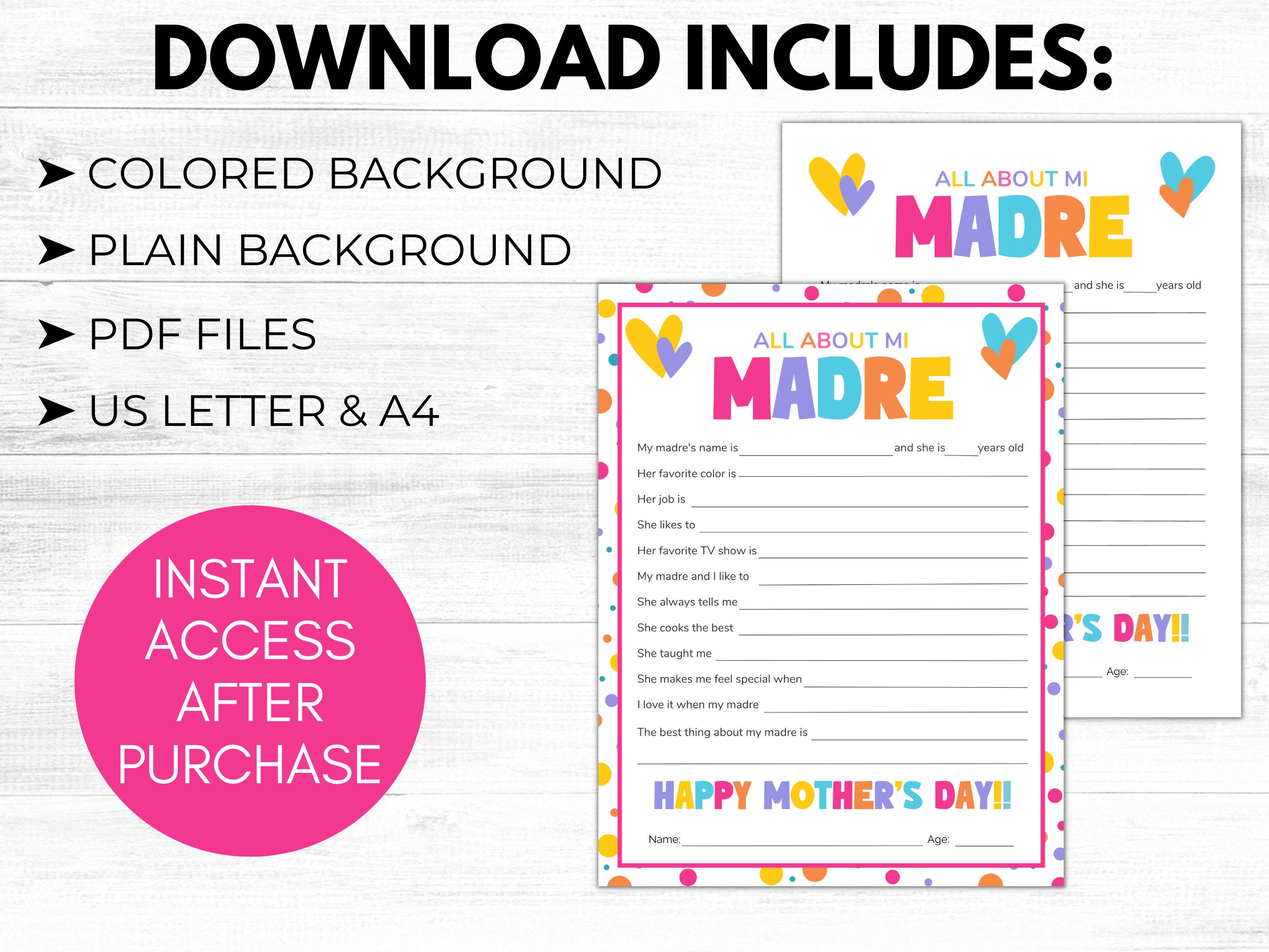 All About Mi Madre Printable, Mother's Day Gift, All About Mom Keepsake ...