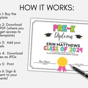 Pre-k Diploma Template, Pre-k Graduation, Printable Prek Graduation ...