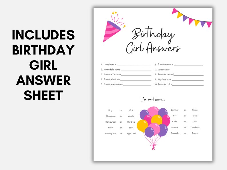 Who Knows the Birthday Girl Best, Birthday Quiz, Birthday Questionnaire ...