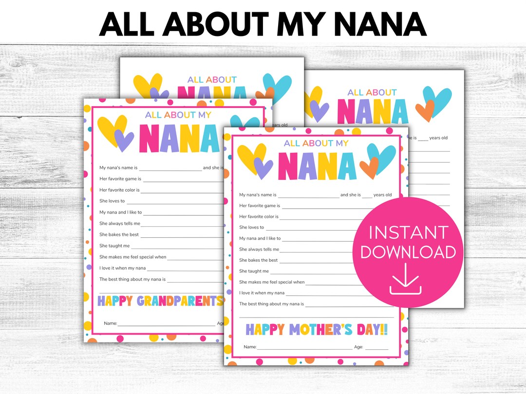 All About My Nana Printable Grandma Mother's Day Gift - Etsy