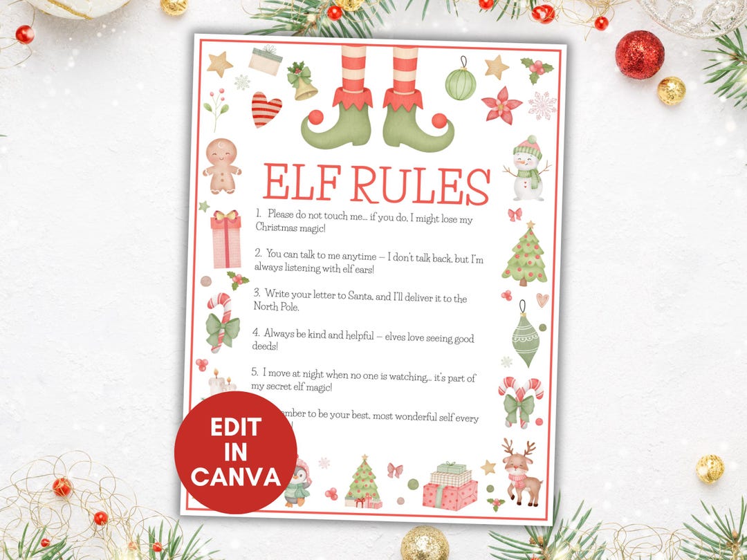 Elf Rules, Editable Elf Rules, Elf Magic Rules for Christmas, Do Not ...