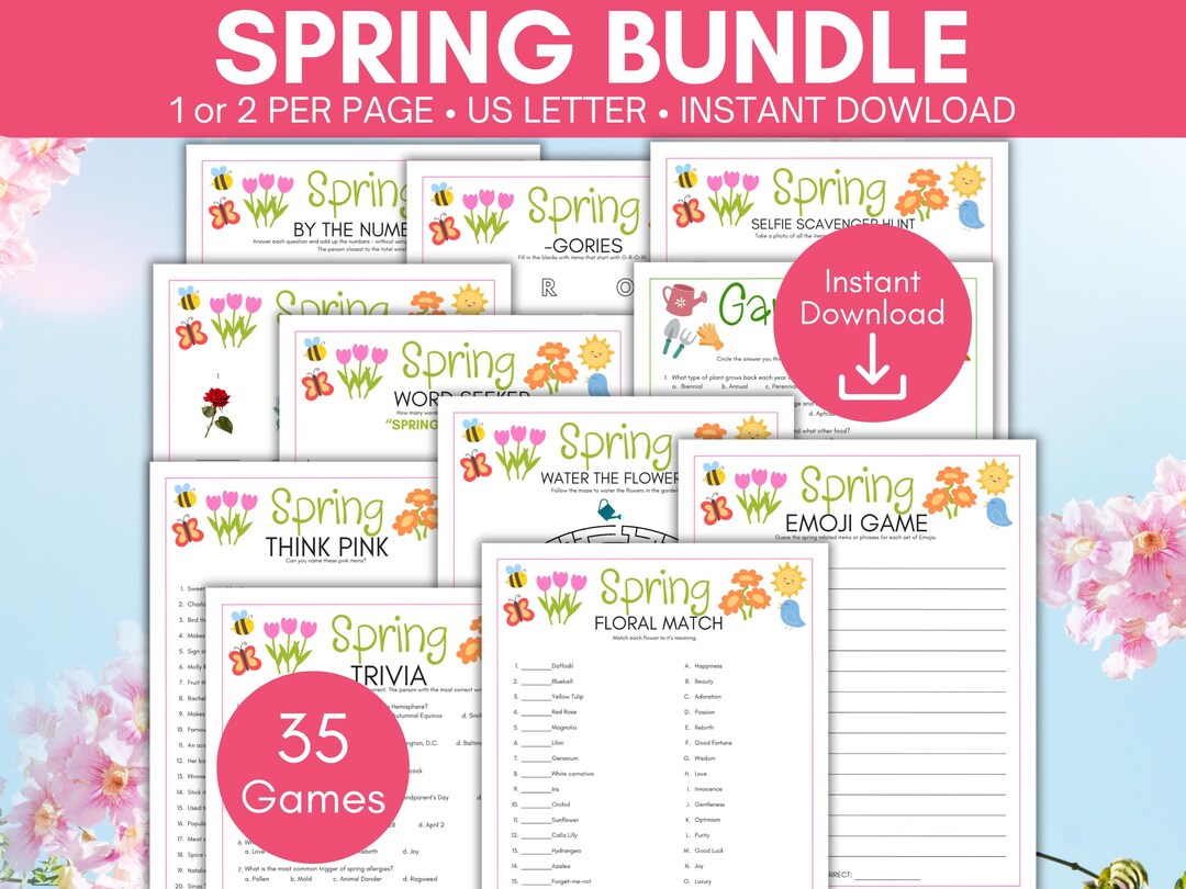 Spring Games Bundle, Printable Spring Party Games, Spring Family Games ...