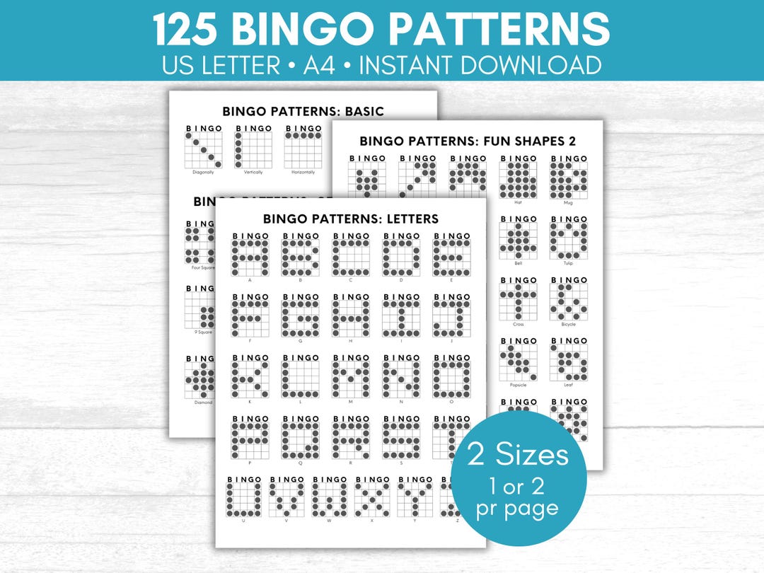 125 Bingo Patterns Printable, Bingo Winning Patterns, Bingo Shapes ...