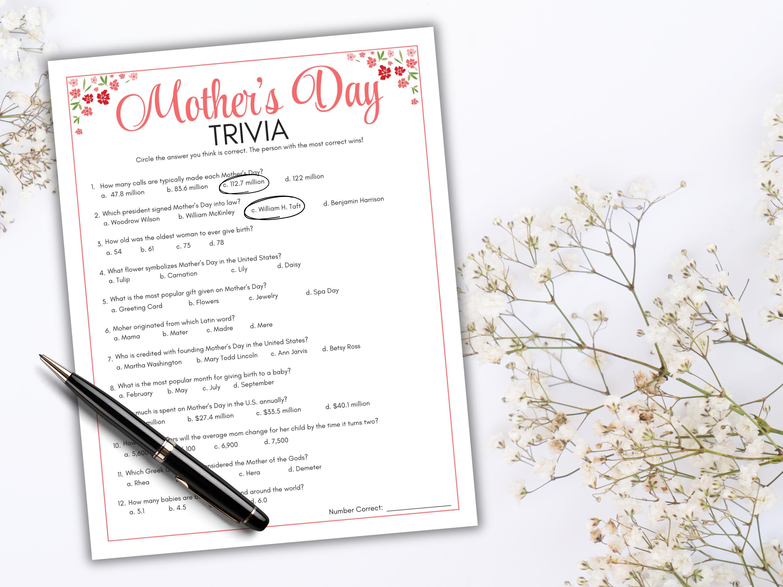 Mother's Day Trivia Game, Mother's Day Game for Brunch, Printable ...