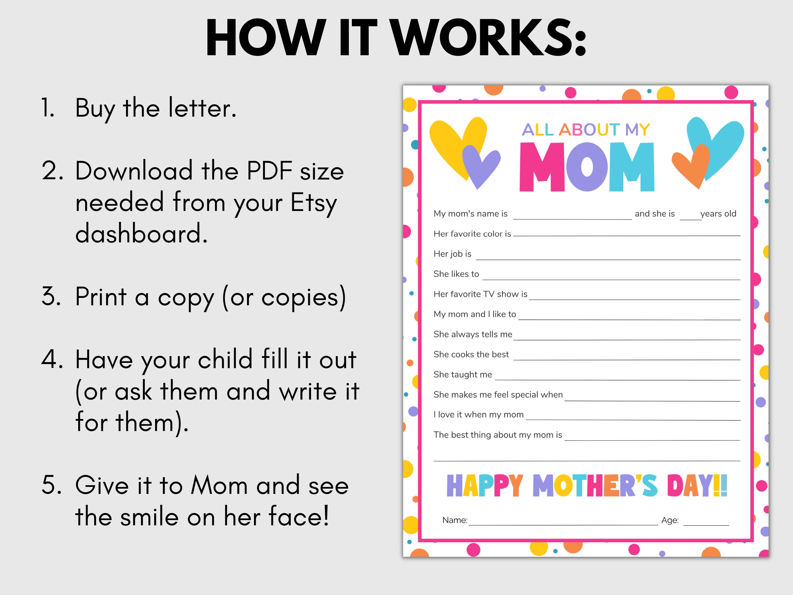 All About My Mom Printable, Mother's Day Gift, All About Mom Keepsake ...
