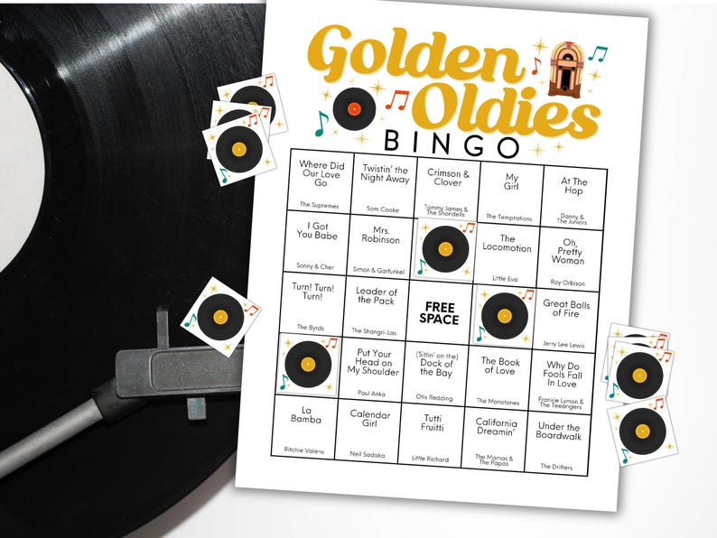 Golden Oldies Bingo, Golden Oldies Music Bingo, 50s Retro Bingo, 60s ...