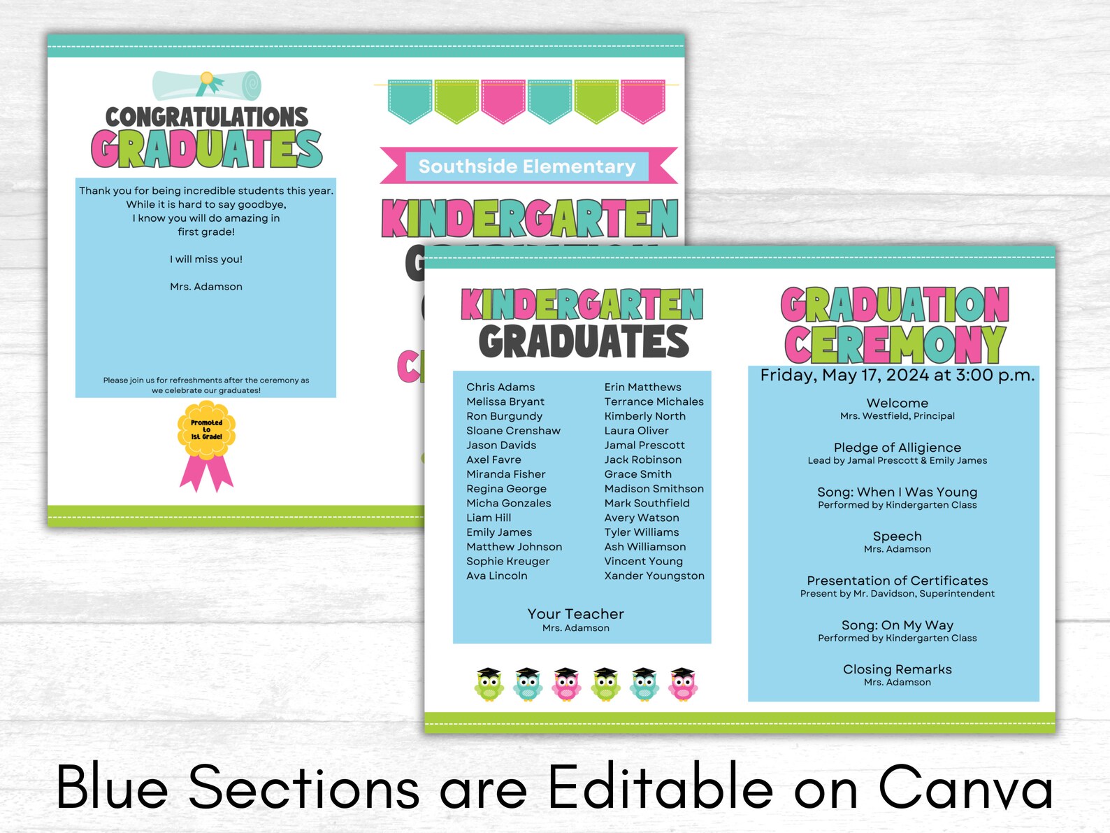 Kindergarten Graduation Program Template, Graduation Program for ...