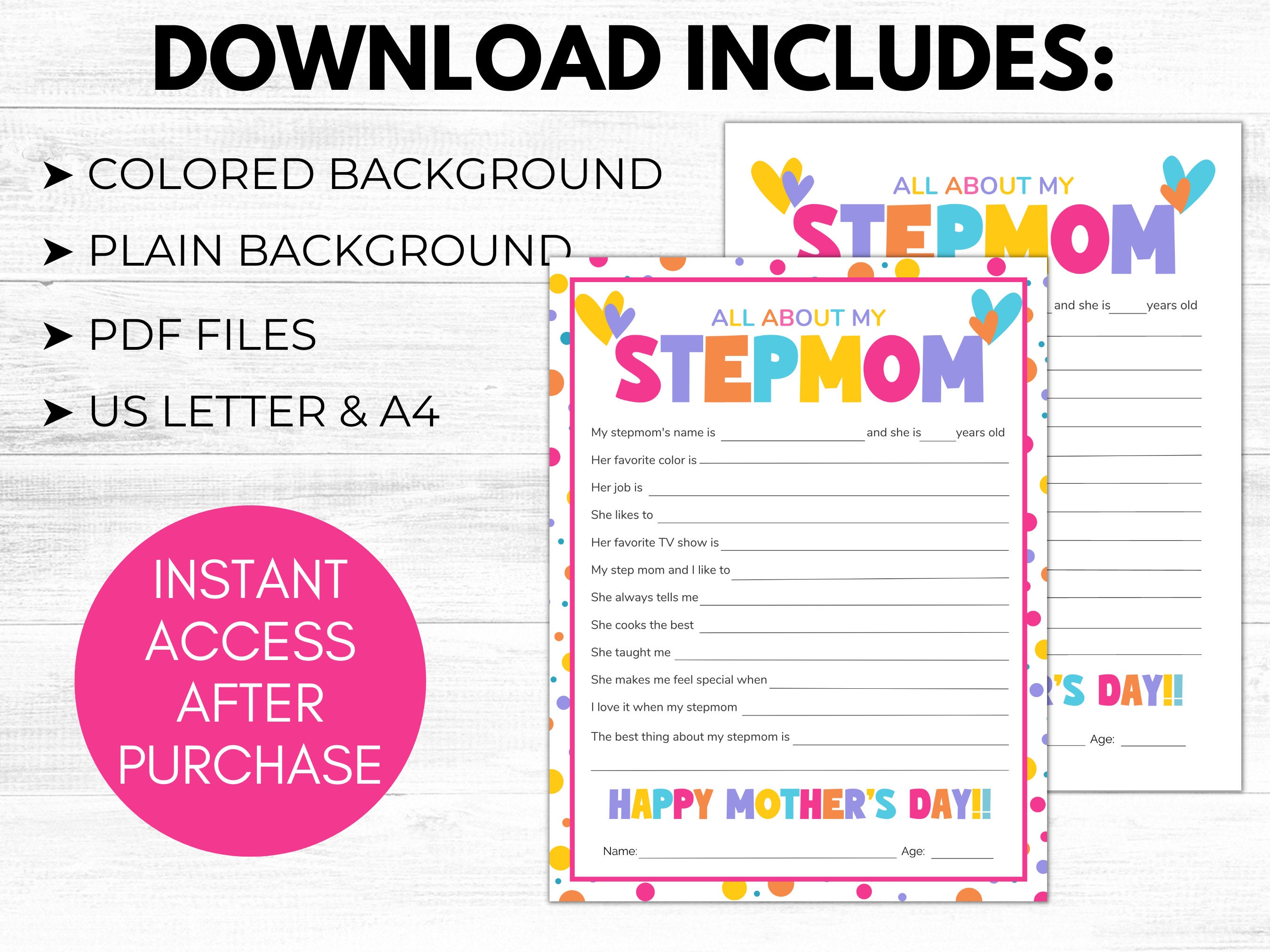 All About My Stepmom Printable, Mother's Day Gift, All About Mom ...