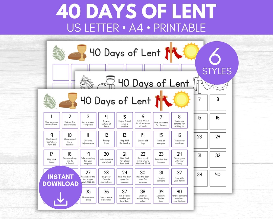 Lent Calendar 2025, Kids Lenten Countdown Calendar, 40 Days of Prayer ...