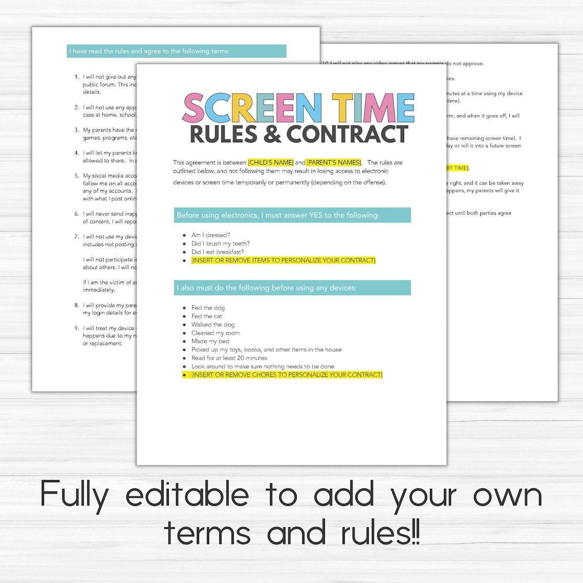 Screen Time Rules, Screen Time Contract, - Etsy