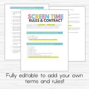 Screen Time Rules, Screen Time Contract, - Etsy