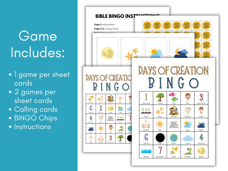 Days of Creation Bingo, Bible Bingo for Youth, Kids Bible Bingo, Bible ...