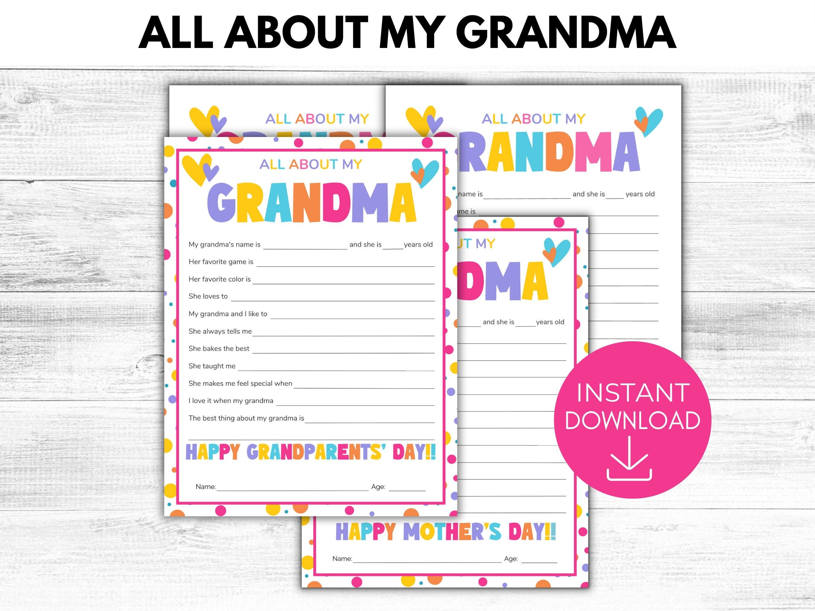 All About My Grandma Printable, Grandma Mother's Day Gift, All About ...