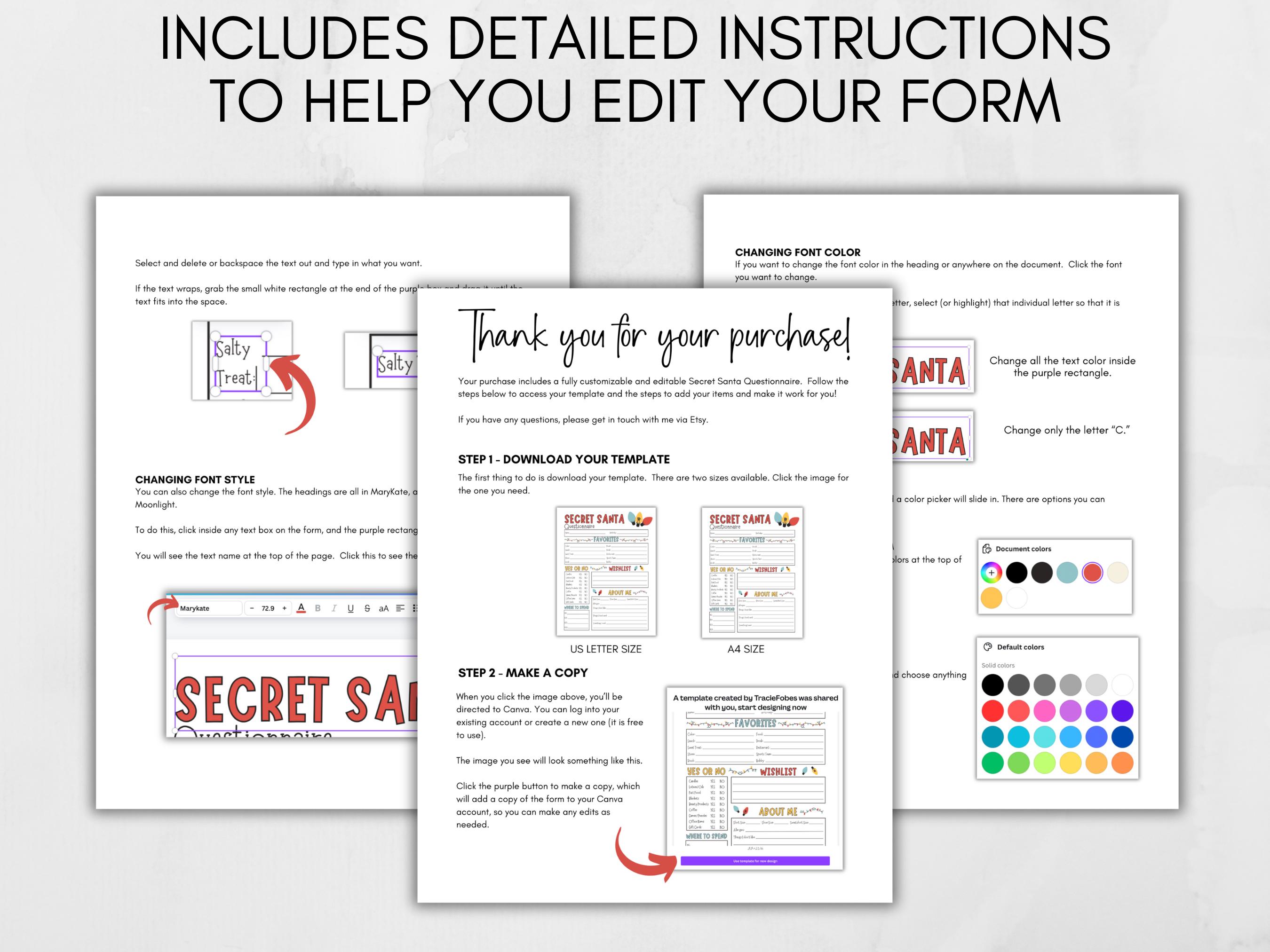 Printable Secret Santa Questionnaire, Secret Santa Survey, Editable ...