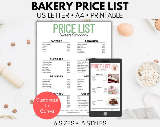 Sweet Treats PRICE LIST Template, Editable Super Easy,heart Breakable ...