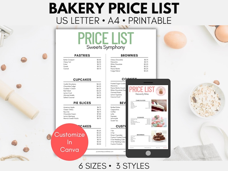 Bakery Price List Template, Canva Business Price List Editable Template, Printable Price List ...